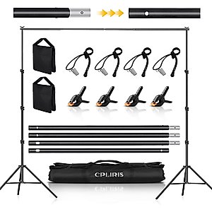 CPLIRIS Backdrop Stand for Parties, 8.5x10ft Adjustable Backdrop Support for Photoshoot, Baby Shower Backdrop Stand with Spring Clips, Sandbag, Backdrop Clip and Carry Bag