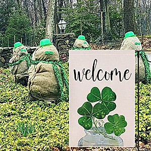 St Patrick's Day Garden Flag 12 x18 Double Sided - Shamrock Clover Decorative Mini Welcome Flag - Holiday Small Farmhouse Yard Flag Burlap Lucky Irish