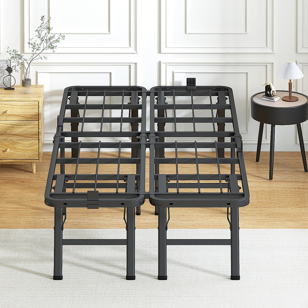 VIPSHOW 18 Inch Twin Metal Bed Frame Folding Bed Frame Tool-Free Assembly Mattress Foundation No Box Spring Needed Platform 2500lbs Heavy Duty Steel Slats, Noise-Free, Easy Assembly, Black