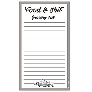Guajolote Prints Magnetic Notepad for Grocery List, Food and Shit Funny Shopping List, 7 x 4.25 inch, 50 Sheets