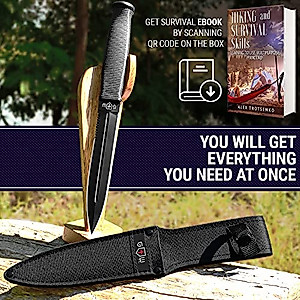 Knife for Men with Sheath - Black Tactical Knives - Cool Hunting Knofe Fixed Blade Knife with Serrated Blade - Best EDC Survival Camping Hiking Military Tool Sharp Belt Boot Knives Gift for Men 2503