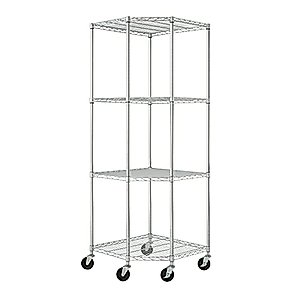 TRINITY EcoStorage 4-Tier NSF Corner Wire Shelving Rack with Wheels, 27 by 17 by 13 by 17 by 72-Inch, Chrome