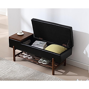 Shunzhi Modern Entryway Bench Upholstered Flip-Top Shoe Storage Bench Sherpa Ottoman Bench End of Bed Bench with Wood Frame/Shelf for Living Room/Bedroom/Hallway,46.5 Inches,PU,Black