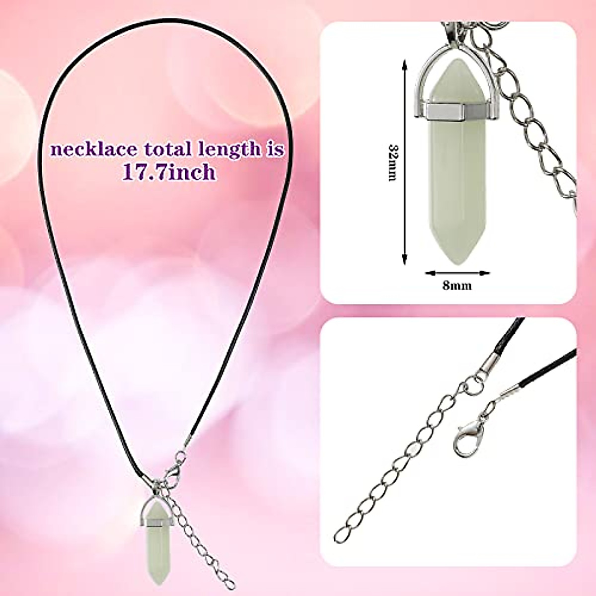 3 Pieces Halloween Luminous Fluorescent Crystal Necklaces Glow in the Dark Crystal Pendant Necklaces Hexagonal Gemstone Chain Necklaces