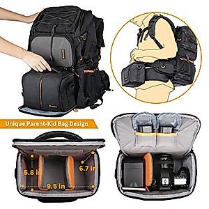 TARION Pro 2 Bags in 1 Camera Backpack Large with 15.6" Laptop Compartment Waterproof Rain Cover Extra Large Travel Hiking Camera Backpack DSLR Bag