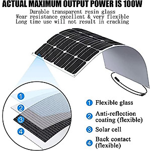 Hoysicy Flexible Solar Panel 100W 24V/12V Monocrystalline Bendable -Semi-Flexible Solar Panels Charger Off-Grid for RV Boat Cabin Van Car Uneven Surfaces