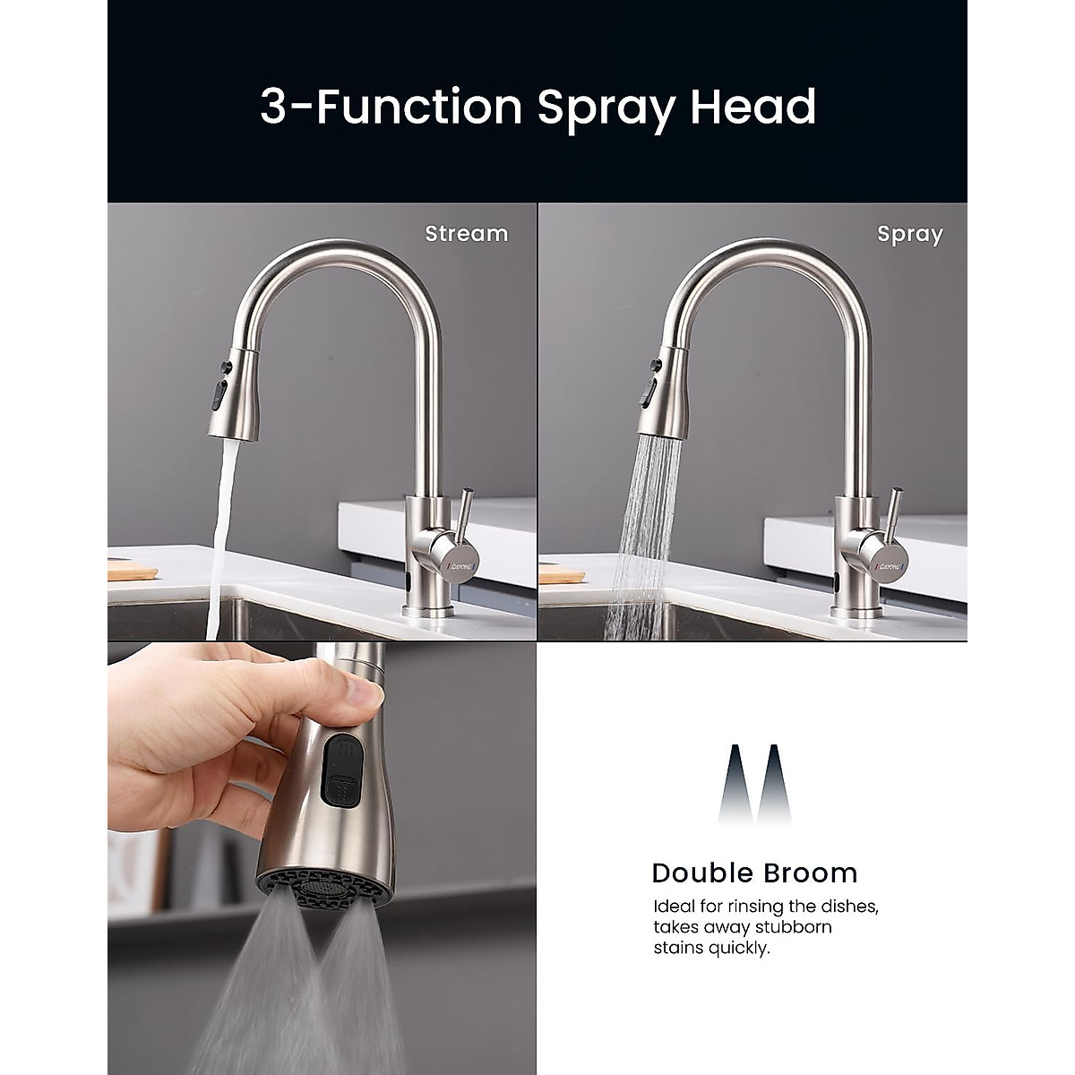DAYONE Touchless Kitchen Sink Faucet with Soap Dispenser and Pull Down Sprayer, Stainless Steel High Arc Motion Sensor Touch Faucet for Kitchen Sink Smart Hands-Free Single Handle, Brushed Nickel