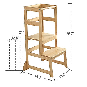 Kitchen Step Stool for Toddlers,Wiifo Adjustable Height Kids Learning Stool, Toddler Standing Tower(Natural)