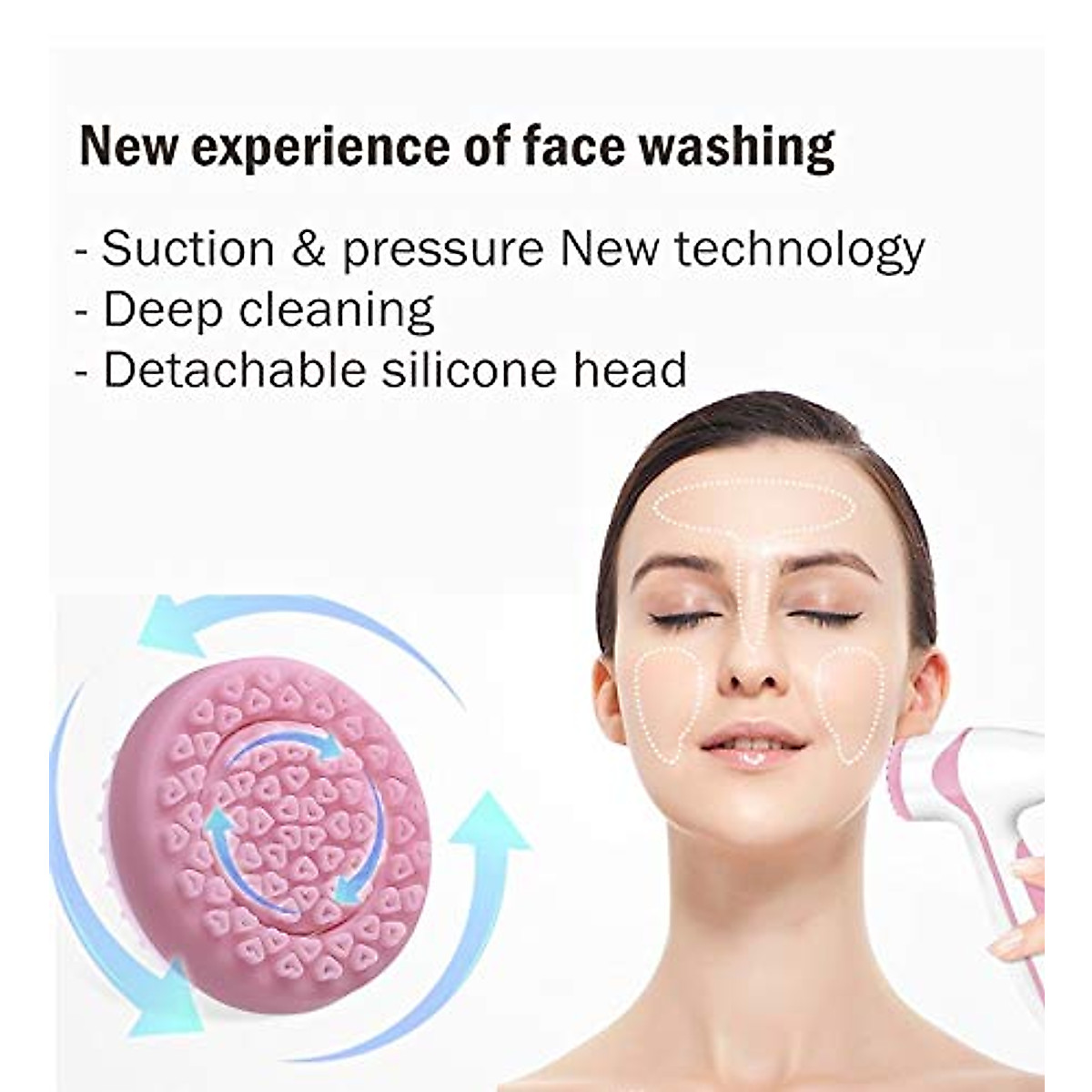Magentak Electric Facial Cleansing Brush and Spa Massager Rechargeable Heart Motivation with 2 Types of Silicone Heads for Deep Cleansing, Exfoliating and Massaging (Pink)