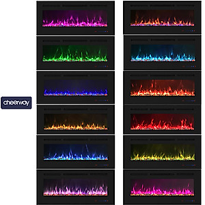 Cheerway 42 inch Electric Fireplace with Heater, Wall Mounted & Recessed Electric Fireplace Insert, Linear Wall Fireplace w/Thermostat, 13×13 Flame Color, Remote & Touch Control w/Timer, 750W/1500W