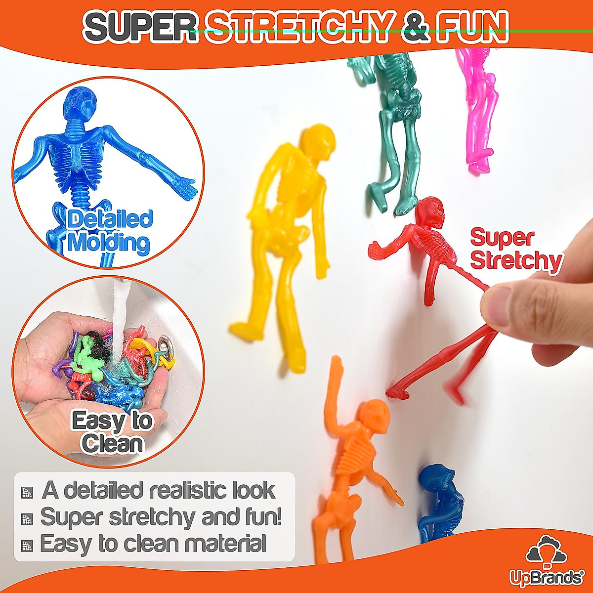 UpBrands 48 Stretchy Toys, Party Favors for Kids Halloween Skeletons, 12 Colors Bulk Set, Kit for Easter Egg Basket Stuffers, Goodie Bags, Pinata Filler, Small Toys Classroom Prizes