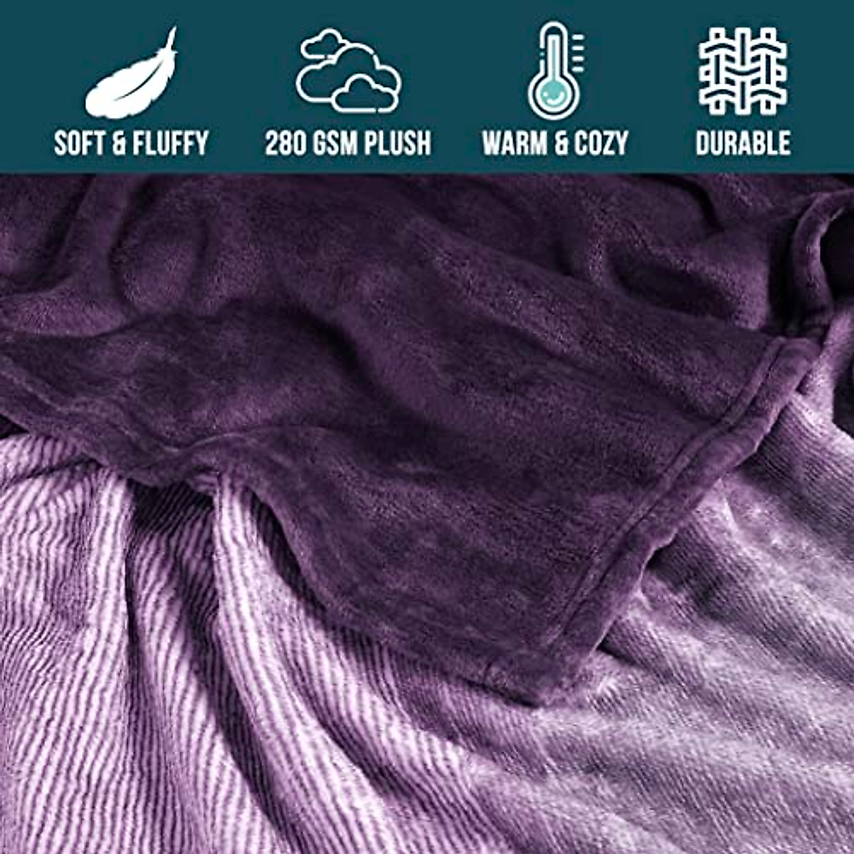 PAVILIA Flannel Fleece Ombre Throw Blanket for Couch | Soft Cozy Microfiber Couch Gradient Accent Blanket | Warm Lightweight Blanket for Sofa Chair Bed | All Season 50x60 Inches Purple Lavender