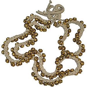 Kathak Ghungroo Tied with Cotton Cord String White Bell Pair Kathak Ghungru Anklet Musical Instrument Pair 50+50 Bells (12 no.Ghungroo) Indian Classic Dancing