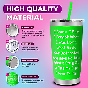 Birthday Gifts for Women/Men-I Came I Saw I Forgot Tumbler 20oz-Funny Coffee Mug,Senior Citizen Gift, Retirement Gifts,60th,70th,80th Birthday Presents for Men Women (Flourascent Green 1)