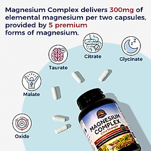 Vitalitown Magnesium Complex Supplement | 300mg Elemental Magnesium | Magnesium Citrate Glycinate Taurate Malate | Non-GMO, No Gluten, 90 Vegan Magnesium Capsules for Bone Muscle Brain Heart