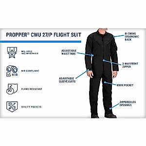 Propper Men's CWU 27/P Nomex Flight Suit, Black, 42 Regular