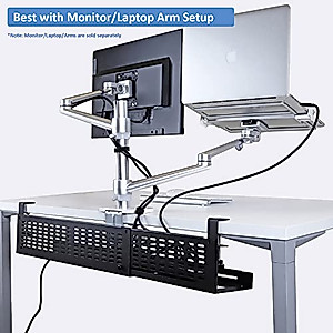 AEONS Under Desk Cable Management Tray Kit - Horizontal Adjustable up tp 41” Desk Organizer Removable C Clamp Mount Reversiable Computer Cord Raceway and Modesty Panel for Large Desk, Black