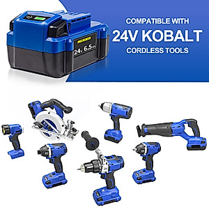 DTK Replacement for Kobalt 24V Battery 6.5Ah Lithium Ion Batteries KB624-03 KB524-03 KB424-03 KB224-03 KB124-03 Compatible with Kobalt 24V Cordless Tool（2Pack）