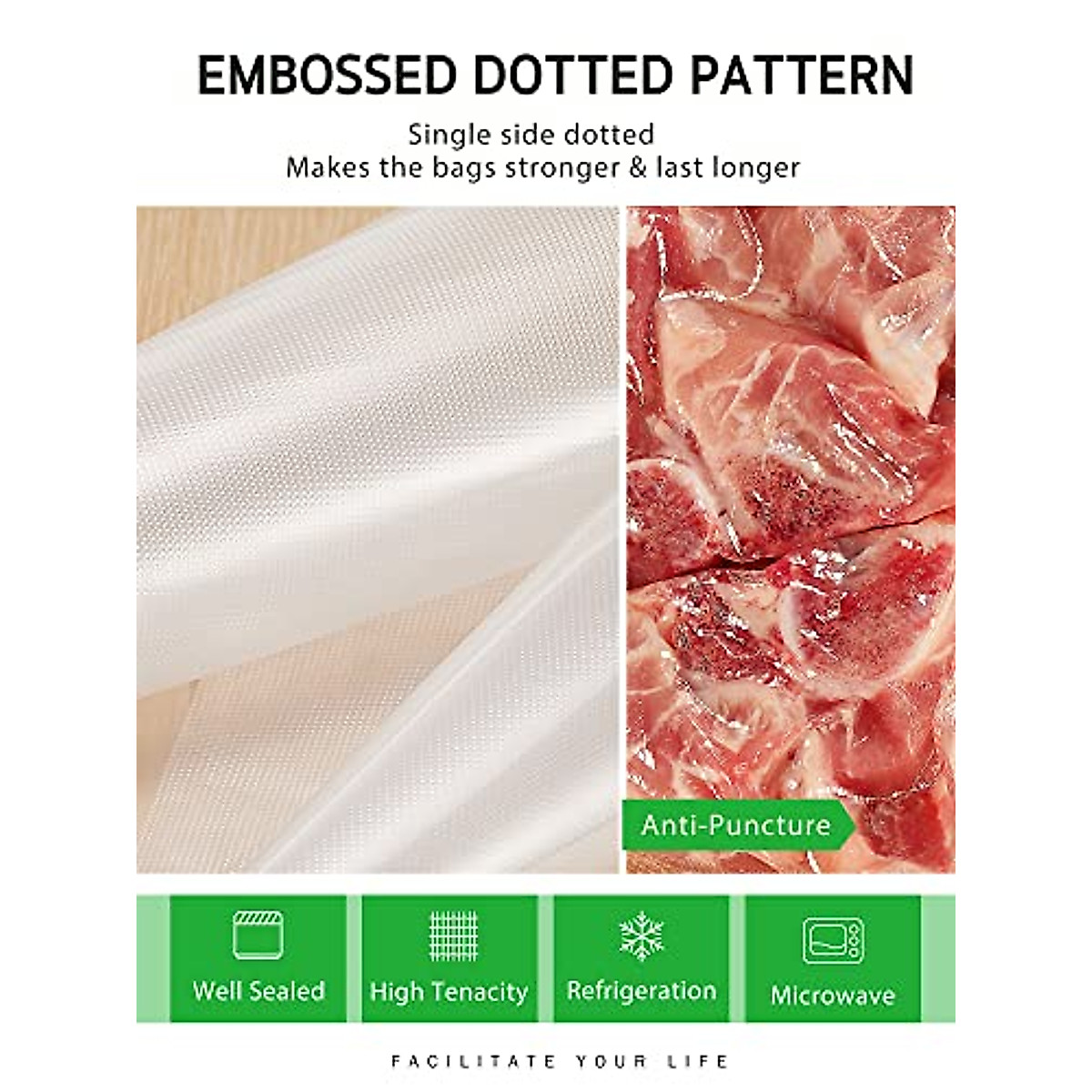 Syntus 8" x 150' Food Vacuum Seal Roll Keeper with Cutter Dispenser, Commercial Grade Vacuum Sealer Bag Rolls, Food Vac Bags, Ideal for Storage, Meal Prep and Sous Vide