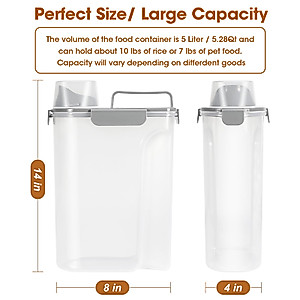 TBMax Rice Container 10 Lbs Kitchen Pantry Food Storage Container, Small Pet Dog Cat Food Container Dispenser 6 Lbs, Plastic Rice Cereal Flour Holder with Cup for Dry Food Storage Organization