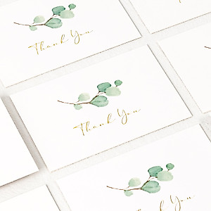 Crisky 100 PK Printable Greenery Thank You Cards with Envelopes Bulk - 5.25 x 3.5 Inches Gold Greenery Thank You Cards Notes for Wedding, Baby Shower, Bridal Shower, Small Business, Birthday