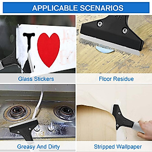 Floor Scraper, 4-inch Razor Blade with 10PCS Extra Metal Blades, Stainless Steel Material Long Handle Switchable 37.8"/52"/66" Sizes, Scraper Tool for Cleaning Stove Top, Glass, Tiles, Wall, Labels