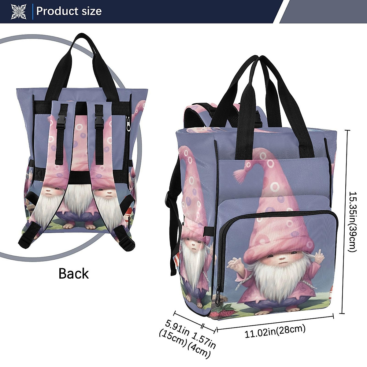 xigua Cute Gnomes Diaper Bag Backpack Multi Function Baby Changing Bags Waterproof Large Capacity Travel Back Pack for Mom Dad