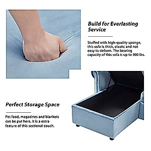 RAOKUKH 83" Convertible Sleeper Sofa Bed, 3-Seater L-Shape Sectional Couch with Storage Chaise for Living Room Apartment,Blue