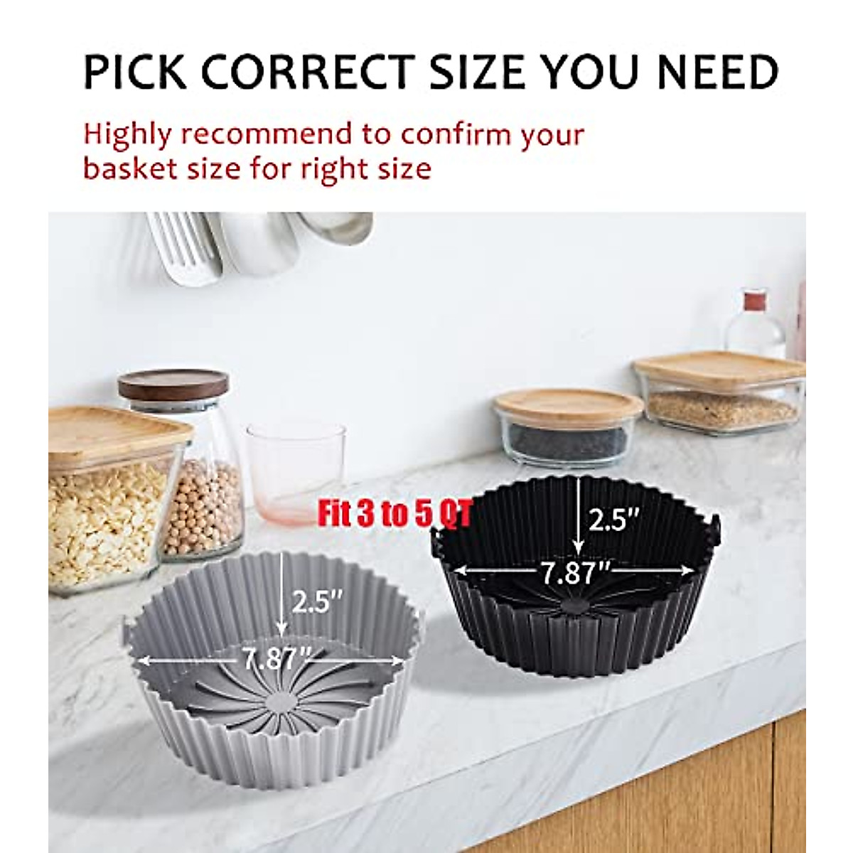 Air Fryer Liners Air Fryer Silicone Liners Air Fryer Accessories Silicone Air Fryer Basket Reusable, Black Grey