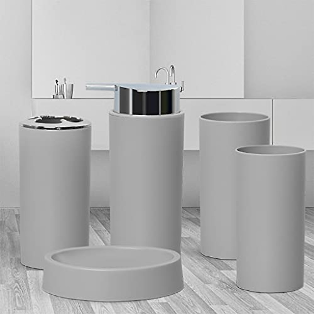 5Piece Bathroom Accessories Set Soap Dispenser Luxury Soap Dish for Office, Gray