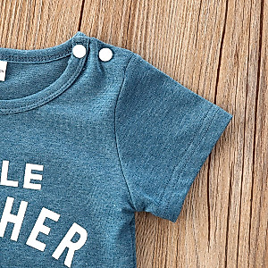 hwojjha Newborn Baby Boy Romper Clothe, Little Brother Romper Short Sleeve Jumpsuits One Piece Outfit (blue, 0-3 months)