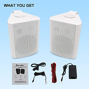 Herdio 5.25 Inch 300 Watts Indoor Outdoor Bluetooth Speakers Waterproof Wall Mount Speakers Wired System All Weather Resistant for Patio Porch Home Theather Backyard(White)