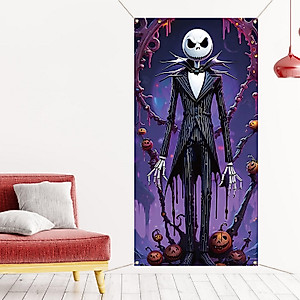The Nightmare Before Christmas Door Cover Halloween Jack Skellington Birthday Party Front Door Porch Banner Photography Decoration