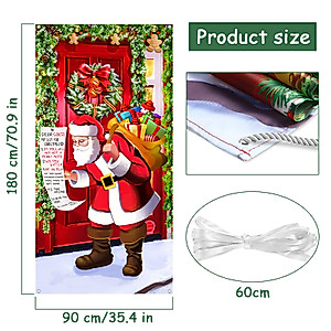 Christmas Door Cover Decoration, Santa Door Hanging Banner Funny Xmas Background Santa Claus Backdrop Christmas Party Decorations Photo Booth Prop for New Year Christmas Eve, 70.9 x 35.4 Inch