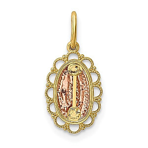 IceCarats 14K Two Tone Gold Our Lady of Guadalupe Virgin Mary Necklace Virgencita Maria Rosa Pendant Catholic Christian Holy Mother Medallion Charm Only