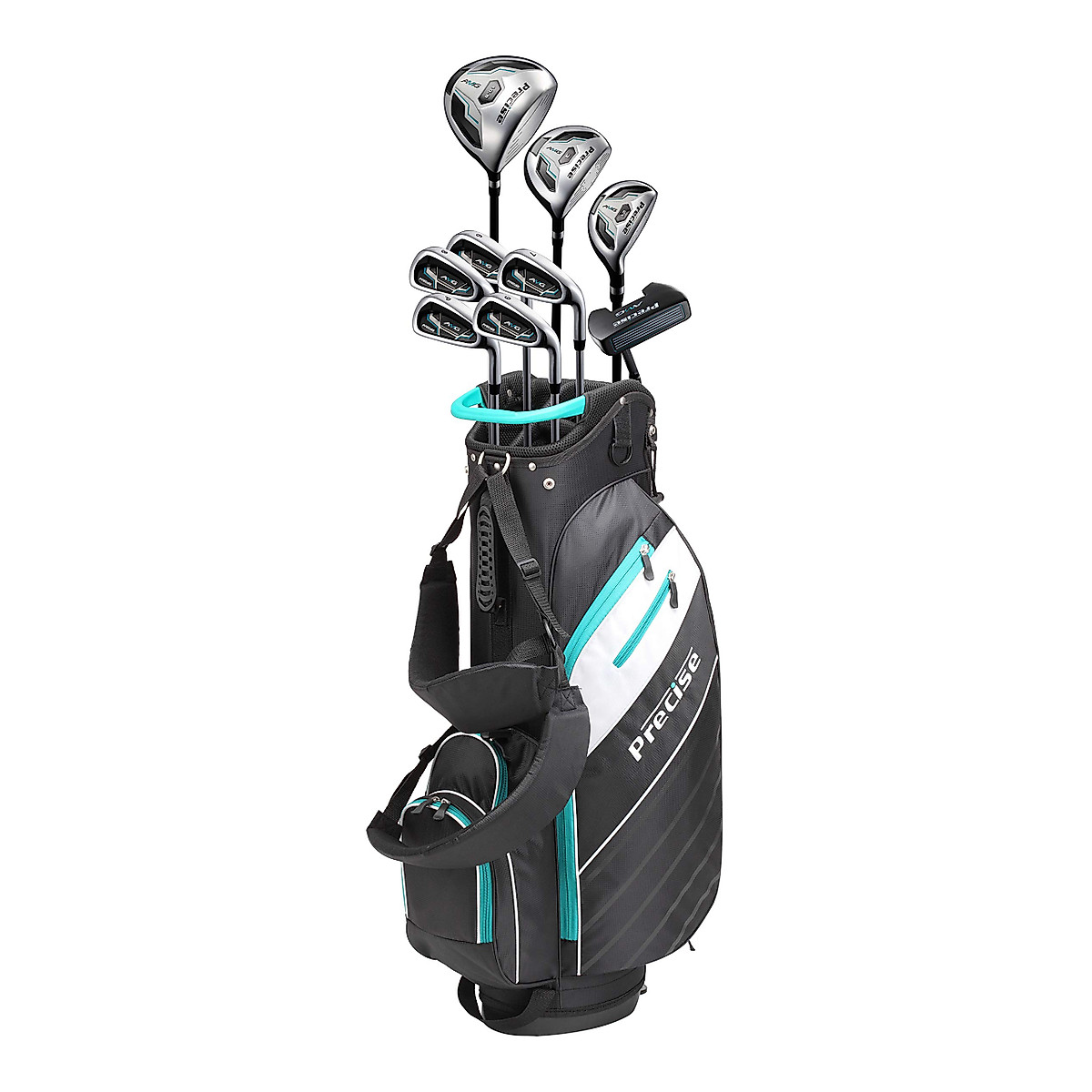 Precise AMG Men's Complete Golf Clubs Package Set Includes Titanium Driver, S.S. Fairway, S.S. Hybrid, S.S. 6-PW Irons, Putter, Bag, 3 H/C's Right Hand - Choose Size! (Tall Size +1", Right Hand)