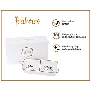 Verre Esprit Ring Dish Engagement - Mr And Mrs Ring Dish - Ceramic Couples Ring Holder - Trinket Dish for Newly Weds, Wedding Ring Holder - Wedding Trinket Tray