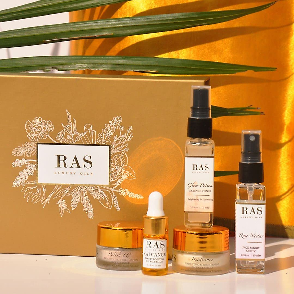 Quick Glow Kit, Hydrating Essence Toner, Exfoliating Face Cleanser, 24K Gold Face Elixir, Face Gel Serum, Face & Body Toner | Smoothens & Softens Skin, Deep Cleanser | Set of 5 - RAS LUXURY OILS