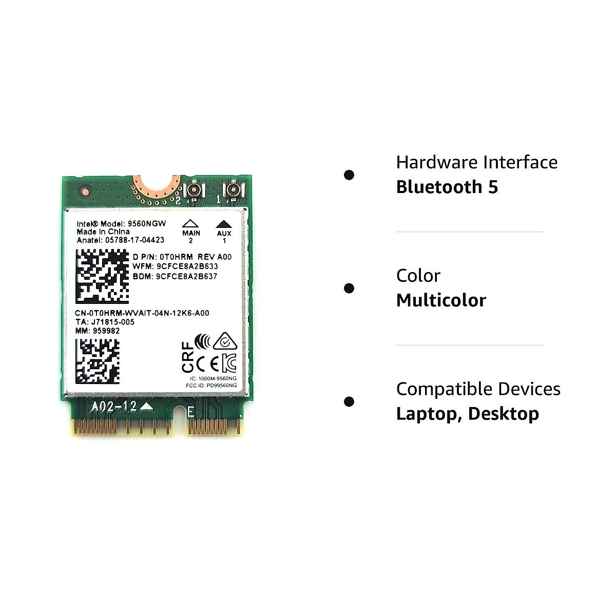 Intel Wireless-AC 9560, M.2 2230, 2X2 Ac+Bt, Gigabit, No Vpro (9560.NGWG.NV)