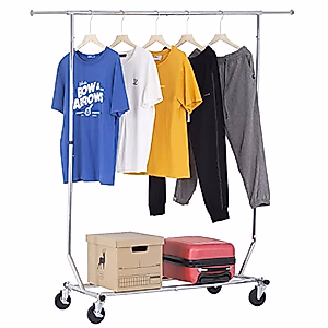 PayLessHere Clothing Rack Commercial Clothes Garment Rack Heavy Duty Clothing Racks for Hanging Clothes with Wheels Extensible, Capacity 135 lbs, Chrome