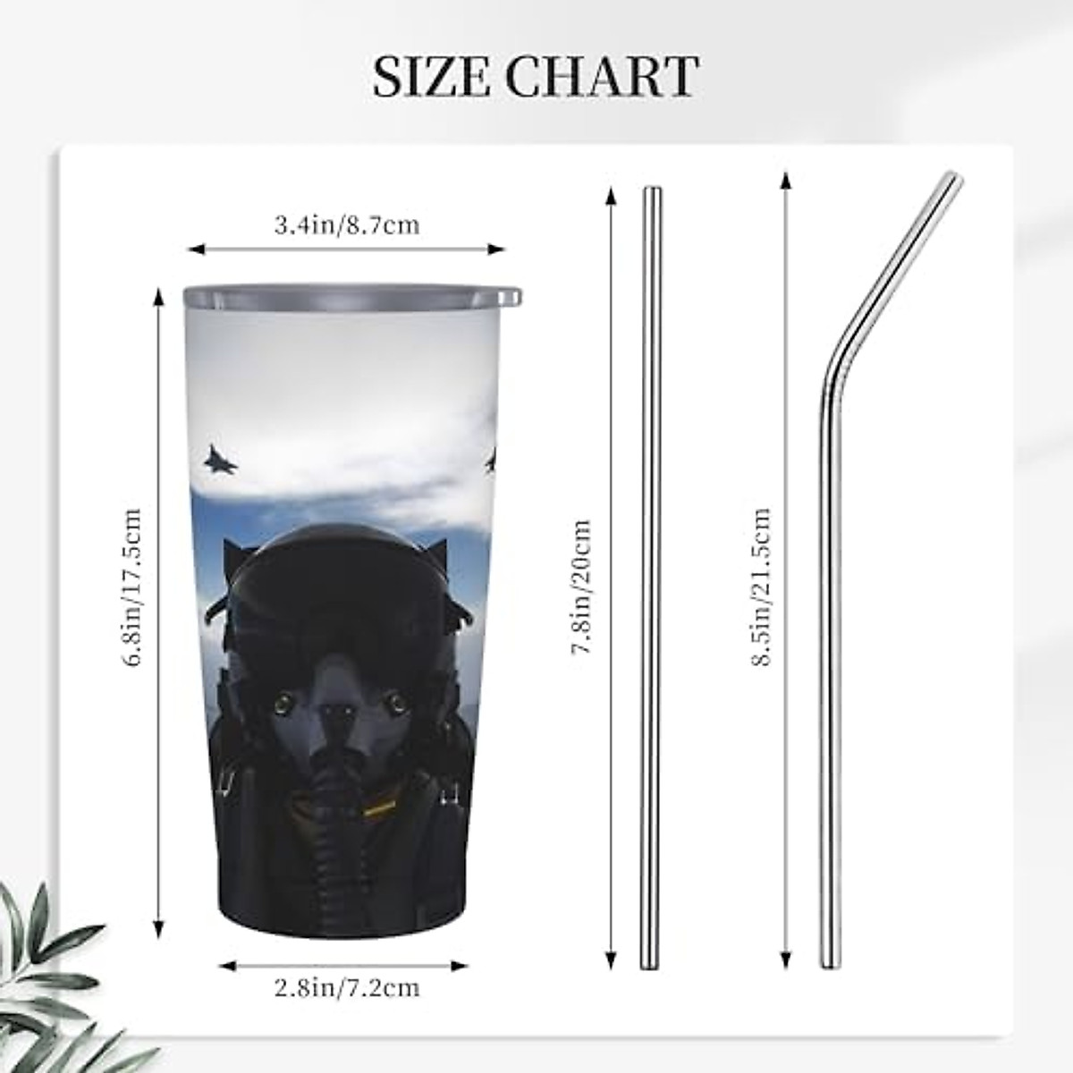20oz Insulated Tumblers with Lids and Straws Awesome Fighter Pilot Stainless Steel Coffee Tumbler Cup Double Wall Vacuum Travel Coffee Mugs for Home, Office, Outdoor