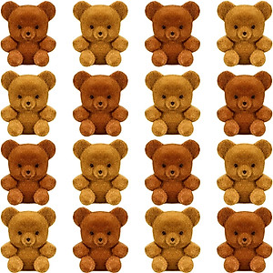 18 Pcs Valentine's Day Miniature Flocked Plush Mini Bears Stuffed Bear Decorations for Birthday Cake Wedding Decorations Bear Party Favor Bag Charm DIY Valentine's Day Decoration Supplies, 1 Inch