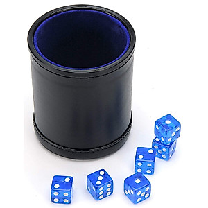 Harbor Loot Blue Dice Shaker Cup Complete with Matching Dice Set of Six Blue Translucent Dice