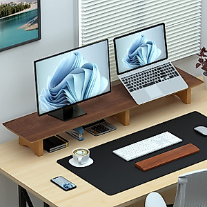 Laptop Stand Office Computer Riser - Wood Computer Riser, Ergonomic Laptops Elevator for Desk, Wooden Holder Compatible with MacBook Air Pro, Dell XPS, HP More 10-15.6” Notebook Laptops, Walnut