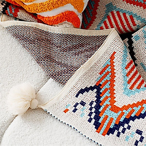 BTFYaHe Boho Chic Knitted Wool Blanket - Versatile Couch and Camping Blanket, Perfect for Fall - Thick Mexican Bohemian Throw-50X60 Inch