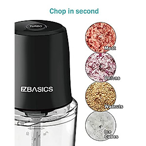 EZBASICS Food Processor, Small Electric Food Chopper for Vegetables, Meat, Fruits, Nuts, 2 Speed Mini Food Grinder With Sharp Blades, 2-Cup Capacity, Black