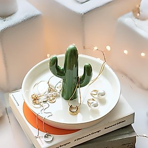 mono living Ceramic Cactus Ring Holder, Jewelry Tray, Ring Dish, Cute Tropical Decor, Trinket Rack, Christmas Thanksgiving Birthday Gift for Women