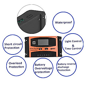 Eaarliyam Mppt Controller,Solar Charge Controller Regulator 12v/24v 60a Mppt Orange Intelligent Discharge with LCD Display Solar80 for Home Industry