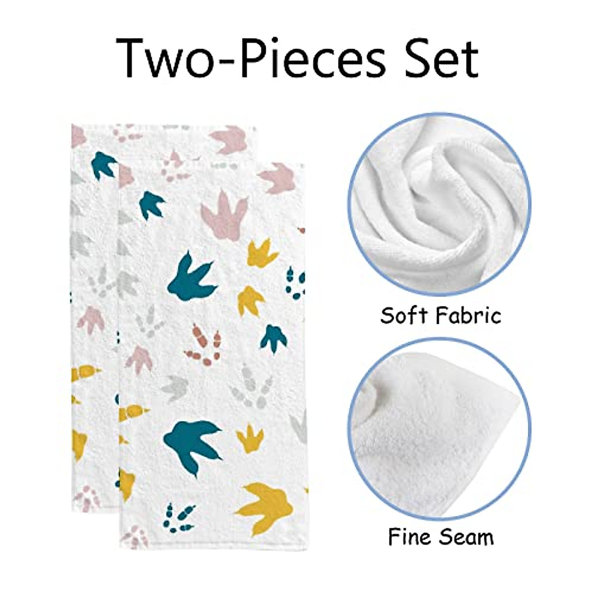 Hand Bath Towels 2 Pack Dinosaur Footprint Absorbent Face Fingertip Towels for Bathroom Kitchen Gym Spa Soft Hair Drying Cloth Quick Dry, 30 x 15 Inch