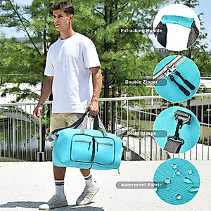 Dimayar Travel Duffle Bag for Men - Foldable Duffel Bag with Shoes Compartment - Overnight Bags Waterproof & Tear Resistant(65L,Mint Green)